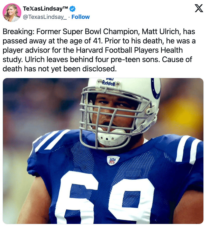 NFL Laments Matt Ulrich’s Death, a Super Bowl Champion – SQW